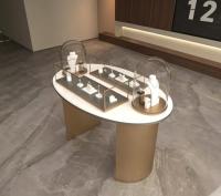 China Luxury Modern LED Lit Tempered Glass Metal MDF Jewelry Retail Display Booth Design Store Fixture Wooden Showcase for sale