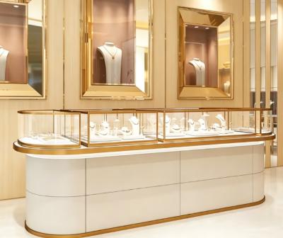 China Factory Retail Necklace Shop Design Glass Metal White Jewelry Display Show case with Led Light Counte for sale