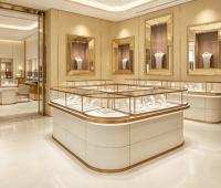 China Factory Retail Necklace Shop Design Glass Metal White Jewelry Display Show case with Led Light Counte for sale