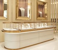 China Factory Retail Necklace Shop Design Glass Metal White Jewelry Display Show case with Led Light Counte for sale