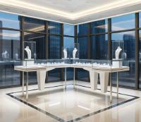 China Freestanding Iron Frame Jewelry Display Counter with Premium Glass LED Lighting Customizable Design for Luxury Shopping Malls for sale