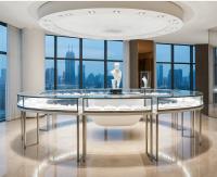China Freestanding Iron Frame Jewelry Display Counter with Premium Glass LED Lighting Customizable Design for Luxury Shopping Malls for sale