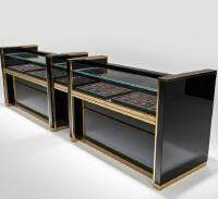 China Luxury Black & Gold Jewelry Display Counter Set, Custom Glass Showcase with LED Lighting for High-End Jewelry & Watch Boutique for sale