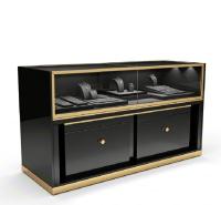 China Luxury Black & Gold Jewelry Display Counter Set, Custom Glass Showcase with LED Lighting for High-End Jewelry & Watch Boutique for sale