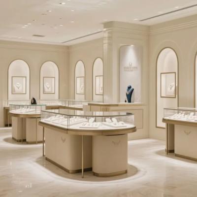 China Luxury Jewelry Shop Interior Design Stainless Steel Glass Display Island Cabinet for sale