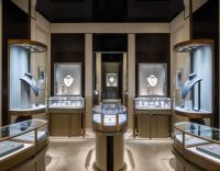 China Jewelry Shop Decoration Wooden Jewelry Island Cabinet Glass Display Showcase with LED for sale