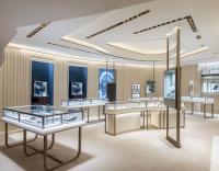 China Jewelry Shop Decoration Wooden Jewelry Island Cabinet Glass Display Showcase with LED for sale