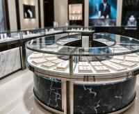 China Custom Round Jewelry Display Counter with LED Lighting, Luxury Curved Jewellery Showcase for Retail Store for sale