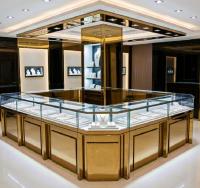 China Full Store Custom Jewelry Shop Interior Design Luxury Pillar Island Jewelry Display Cabinet Complete Set LED for Showroom for sale
