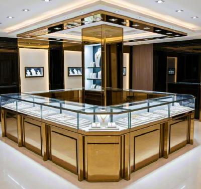 China Full Store Custom Jewelry Shop Interior Design Luxury Pillar Island Jewelry Display Cabinet Complete Set LED for Showroom for sale