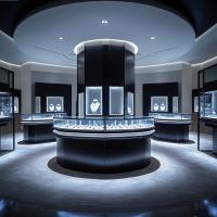 China Luxury Jewelry Shop Upright Showcase Glass Wooden Island Display Cabinet for Watch Store for sale