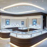 China Luxury Jewelry Shop Upright Showcase Glass Wooden Island Display Cabinet for Watch Store for sale