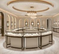 China Curved Modular Jewelry Display Counter LED Lighting Brushed Bronze Frame | Customizable Dimensions for Luxury Malls Jewelry for sale