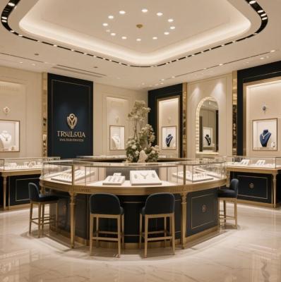 China Customized Luxury Wood and Glass Jewelry Island Display Showcase for Jewellery Shop for sale