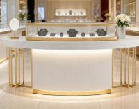 China Elegant Curved High Quality Durable Jewelry Display Counter Modern White Gold Glass Showcase LED Illumination for Jewelry for sale