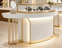 China Elegant Curved High Quality Durable Jewelry Display Counter Modern White Gold Glass Showcase LED Illumination for Jewelry for sale