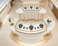 China Elegant Curved High Quality Durable Jewelry Display Counter Modern White Gold Glass Showcase LED Illumination for Jewelry for sale