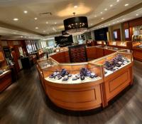 China Classic Walnut Wood Jewelry Store Interior Design, Complete Turnkey Fixture Package with Circular Central Showcase for sale