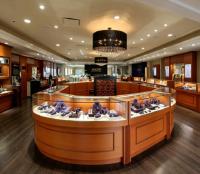 China Classic Walnut Wood Jewelry Store Interior Design, Complete Turnkey Fixture Package with Circular Central Showcase for sale