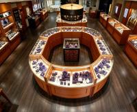 China Classic Walnut Wood Jewelry Store Interior Design, Complete Turnkey Fixture Package with Circular Central Showcase for sale