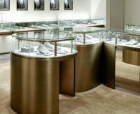 China Professional Jewelry Showcase Cabinet Wood Finish Wide Counter Boutique Store Retail Sales Area Lighting for sale