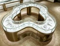 China Professional Jewelry Showcase Cabinet Wood Finish Wide Counter Boutique Store Retail Sales Area Lighting for sale