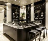 China Custom Luxury Matte Black Jewelry Display Cabinet, Curved Counter for Luxury Jewelry Stores for sale