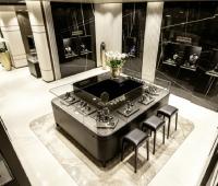 China Custom Luxury Matte Black Jewelry Display Cabinet, Curved Counter for Luxury Jewelry Stores for sale