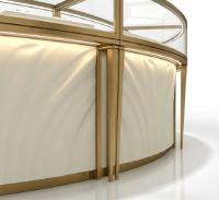 China Luxury Semi-Circular Jewelry Display Counter Custom Wave Pattern Wood Gold Glass Showcase LED Lighting Durable High Retail Store for sale