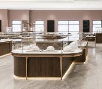 China 2026 Modern LED Lighting Waterproof Eco-Friendly Jewellery Counter Top Display Metal Wall Flat Glass Cabinet Jewelry Showroom for sale