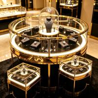 China Luxurious Round Gold High-end Jewelry Display Case, a Lavish Central Display Cabinet Featuring LED Lighting and a Glass Top for sale