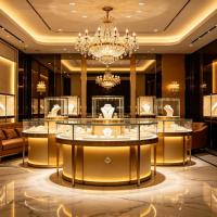 China GZowin Luxurious Round Gold High-end Jewelry Display Case with LED Lighting Glass Top Eco-Friendly Durable for Museum Retail Use for sale