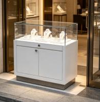 China Minimalist White Jewelry Display Case with Storage Cabinet Glass Display Case Commercial Jewelry, Gold, and Jade Display Counter for sale