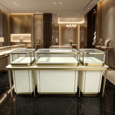 China Modern Luxury Platinum Modular Jewelry Display Set: Stylish Tempered Glass Display Cases for High-End Retail Jewelry Stores for sale