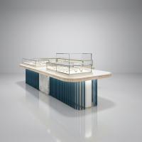 China Modern Luxury Oval Jewelry Display Case | High-End Blue and White Striped Glass Display Case with Lighting | Display Stand for sale