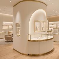 China White-gold Curved Jewelry Display Case, Arched Illuminated Niche Cabinet, High-End Display Stand for Shopping Malls for sale