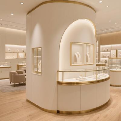 China White-gold Curved Jewelry Display Case, Arched Illuminated Niche Cabinet, High-End Display Stand for Shopping Malls for sale