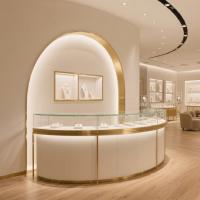 China White-gold Curved Jewelry Display Case, Arched Illuminated Niche Cabinet, High-End Display Stand for Shopping Malls for sale