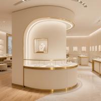 China White-gold Curved Jewelry Display Case, Arched Illuminated Niche Cabinet, High-End Display Stand for Shopping Malls for sale