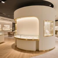 China White-gold Curved Jewelry Display Case, Arched Illuminated Niche Cabinet, High-End Display Stand for Shopping Malls for sale
