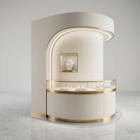 China White-gold Curved Jewelry Display Case, Arched Illuminated Niche Cabinet, High-End Display Stand for Shopping Malls for sale