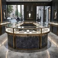 China Modern Semi-Circular U-Shaped Jewelry Display Case  Modular Curved Glass Counter  Diamond and Silver Jewelry Island Display Case for sale