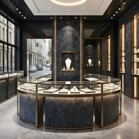 China Modern Semi-Circular U-Shaped Jewelry Display Case  Modular Curved Glass Counter  Diamond and Silver Jewelry Island Display Case for sale