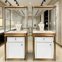China Affordable Luxury Rose Gold Freestanding Jewelry Display Cabinet |Glass Display Case with Lockable Drawers Jewelry Display Stand for sale