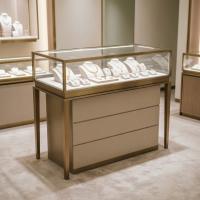 China Modern Minimalist Jewelry Counter with Storage Drawers and Tempered Glass Display Case; High-End Island Display Unit for sale