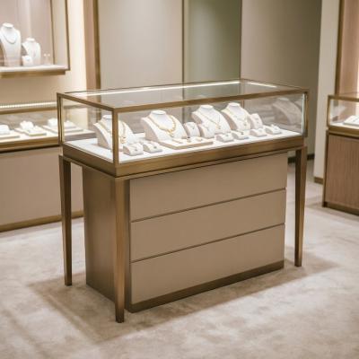 China Modern Minimalist Jewelry Counter with Storage Drawers and Tempered Glass Display Case; High-End Island Display Unit for sale