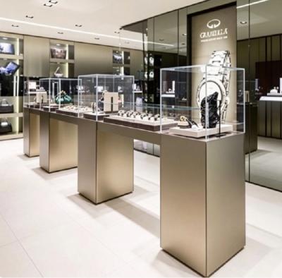 China Modern Champagne Gold Watch & Jewelry Store Interior Design, Complete Turnkey Fixture Package with Modular Pedestal Showcase for sale
