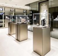 China Modern Champagne Gold Watch & Jewelry Store Interior Design, Complete Turnkey Fixture Package with Modular Pedestal Showcase for sale