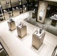 China Modern Champagne Gold Watch & Jewelry Store Interior Design, Complete Turnkey Fixture Package with Modular Pedestal Showcase for sale
