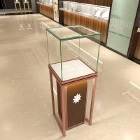 China Luxury Vertical Jewellery Display Cabinet Illuminated Side Panel Glass Display Pedestal for High-End Diamond Ring Necklace Store for sale